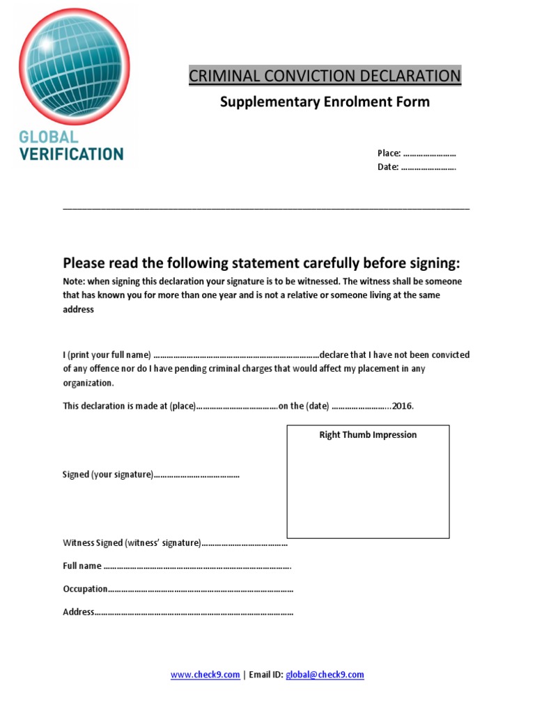 Criminal Conviction Declaration Form | PDF | Social Science | Law