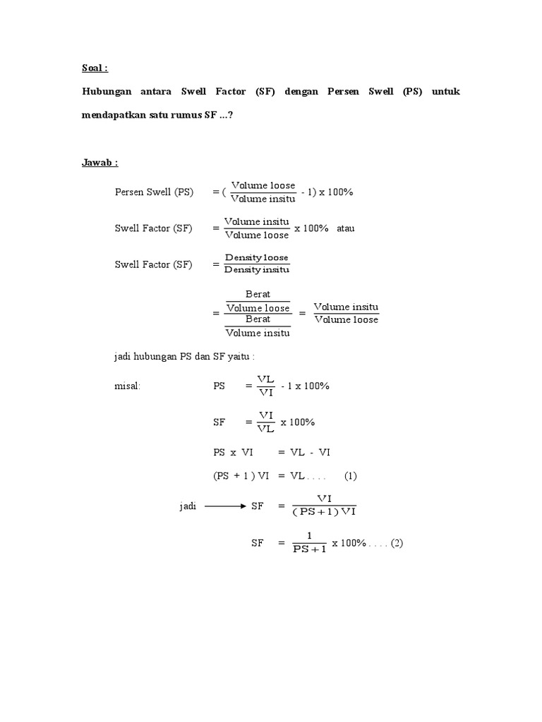 Rumus Hubungan Swell Factor dan Persen Swell | PDF | Metode & Bahan ...