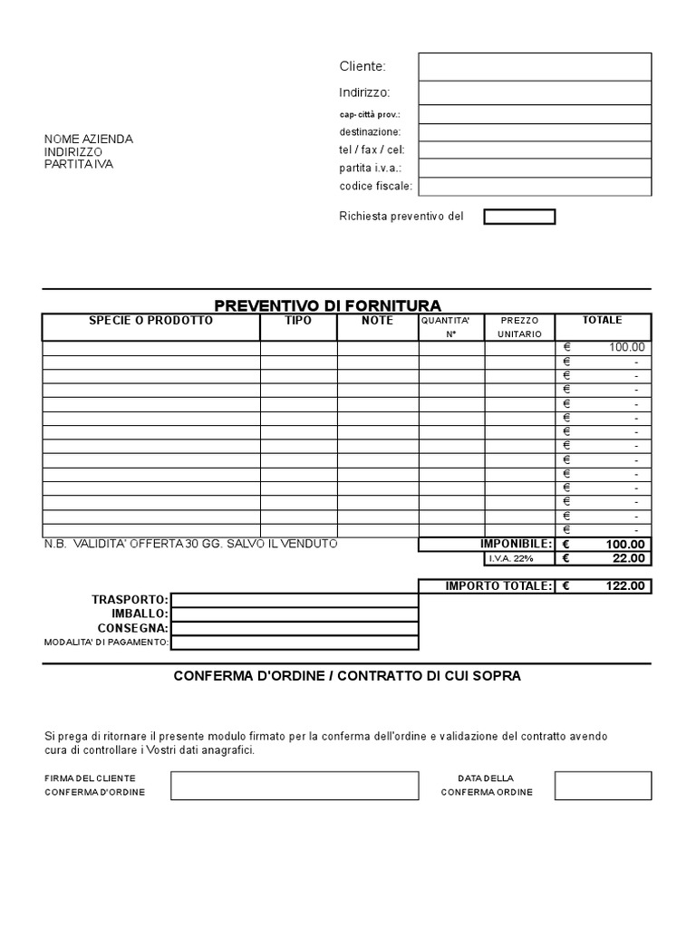 Fac Simile Preventivo Excel | PDF