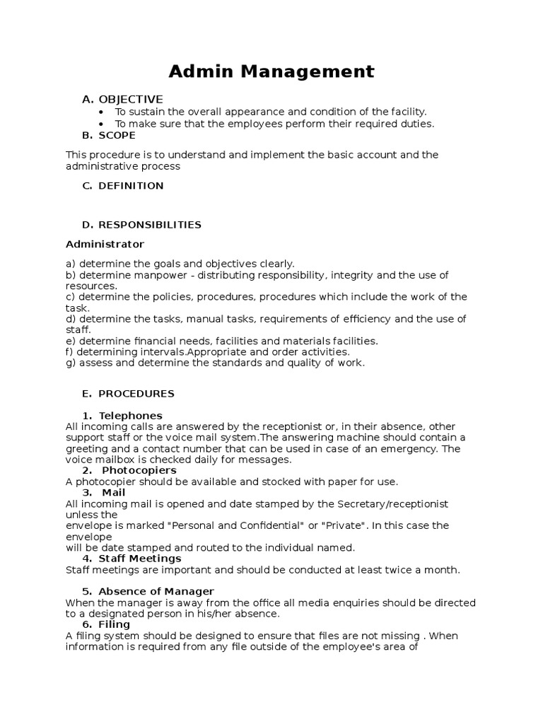 Admin Management: A. Objective | PDF | Business