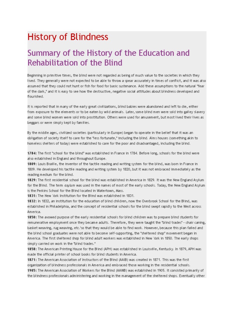 History of Blindness | PDF | Rehabilitation Act Of 1973 | Disability