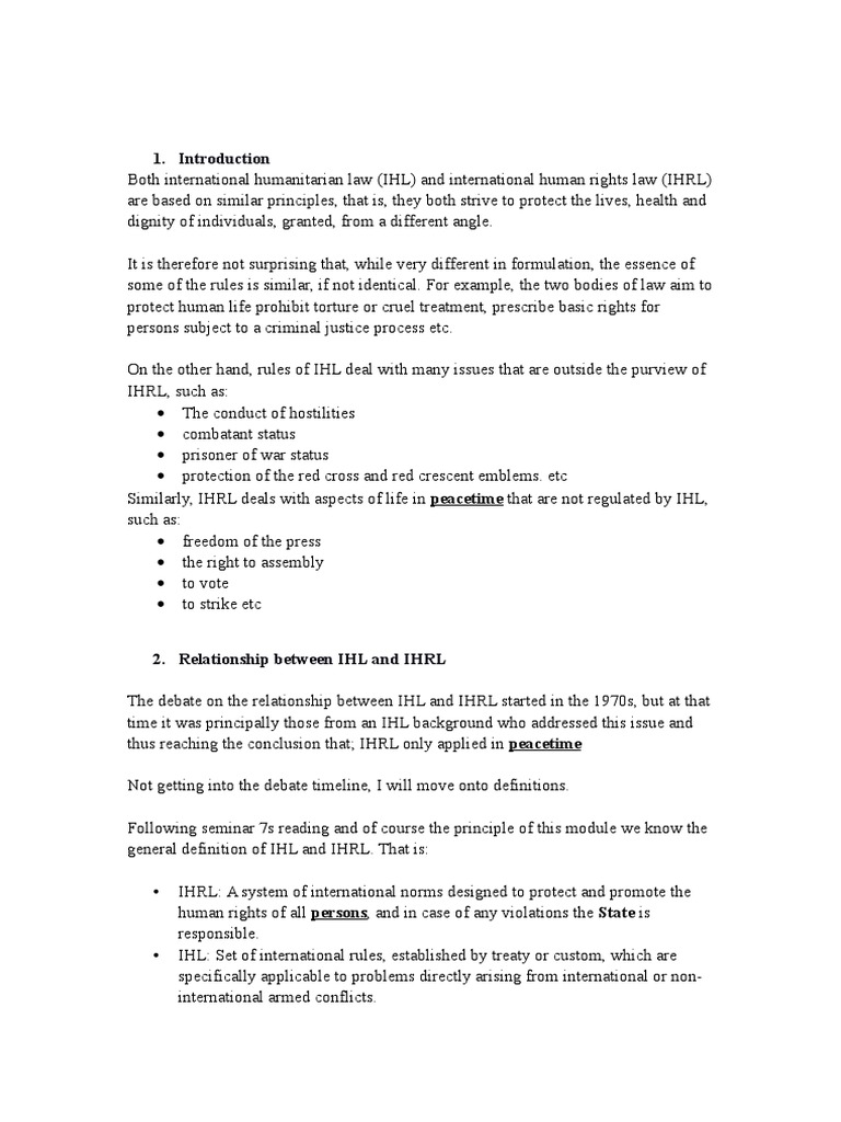 IHL V IHRL | PDF | International Humanitarian Law | International Human ...