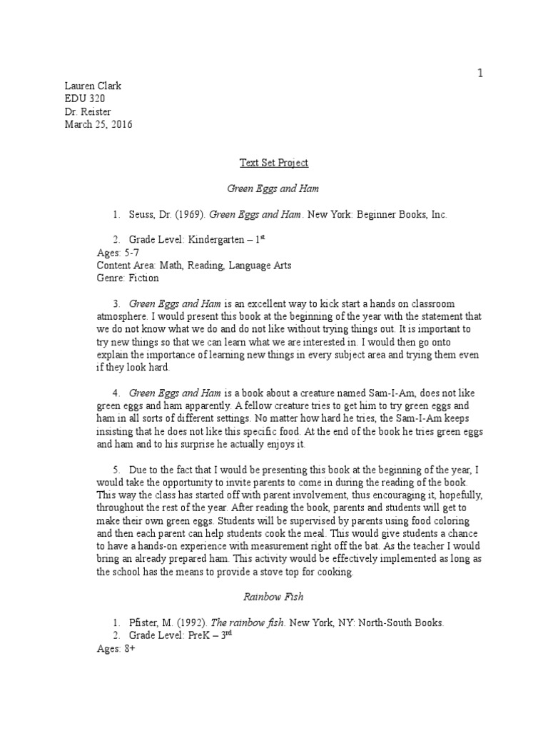 Green Eggs and Ham | PDF | Plot (Narrative) | Classroom