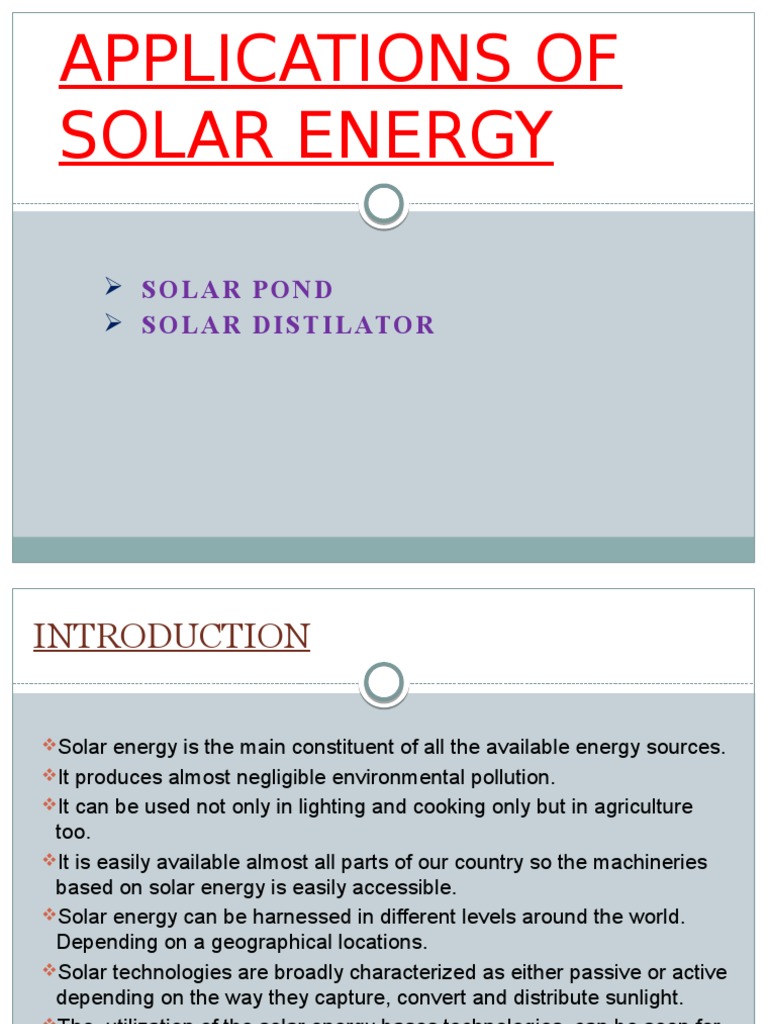 Solar Energy Application | PDF | Solar Energy | Water