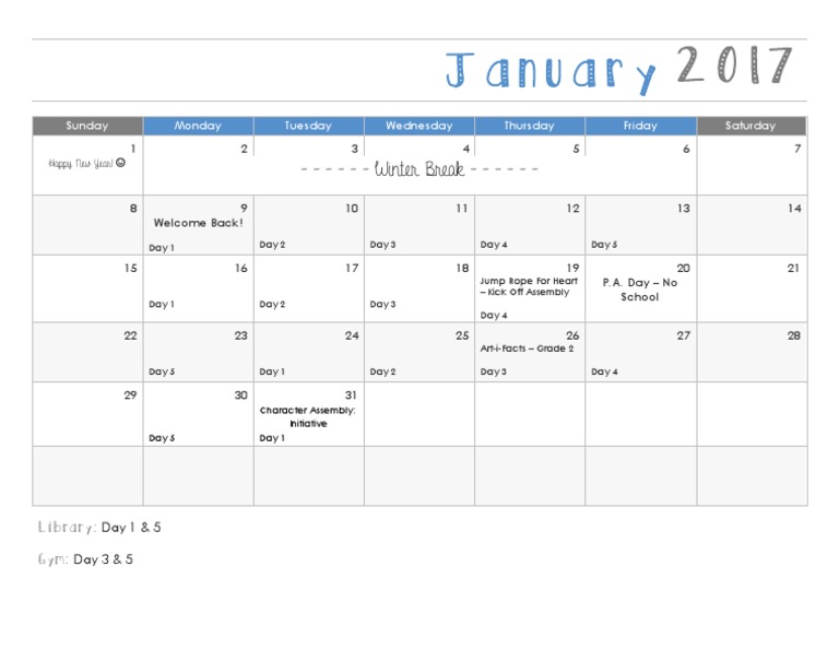 January School Calendar | PDF