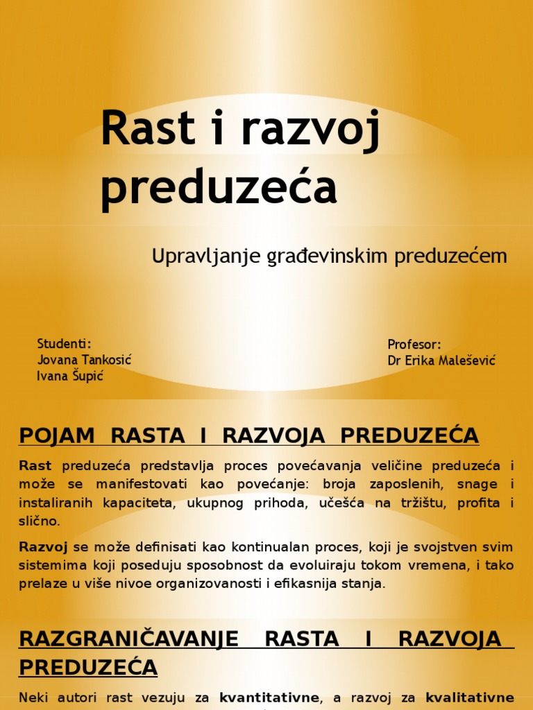 Rast I Razvoj Preduzeća | PDF