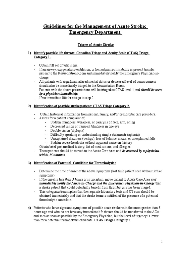 Guidelines For The Management of Acute Stroke: Emergency Department ...