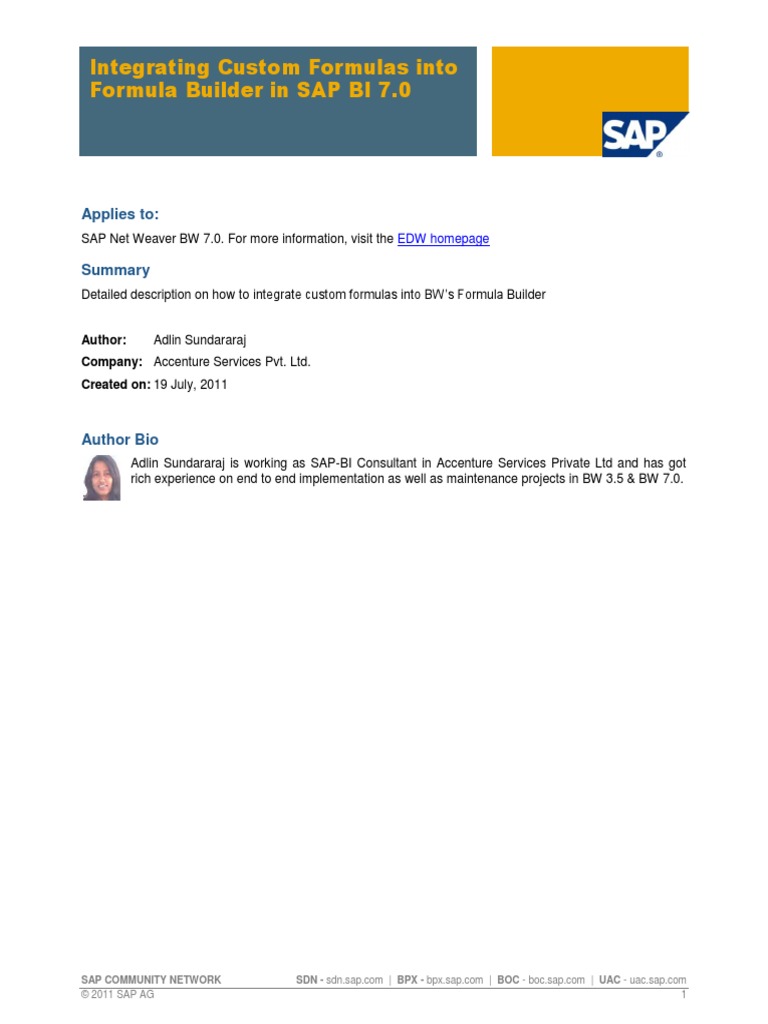 Integrating Custom Formulas Into Formula Builder In SAP BI 7 0 PDF