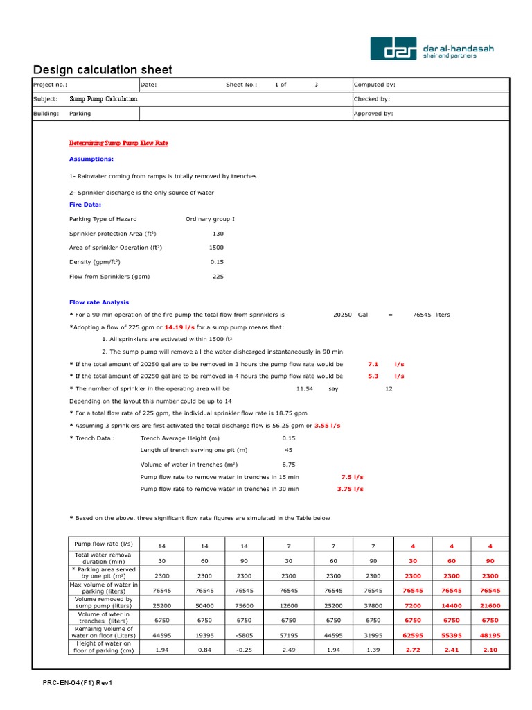Sump Pit Calculation | PDF | Fire Sprinkler System | Liquids