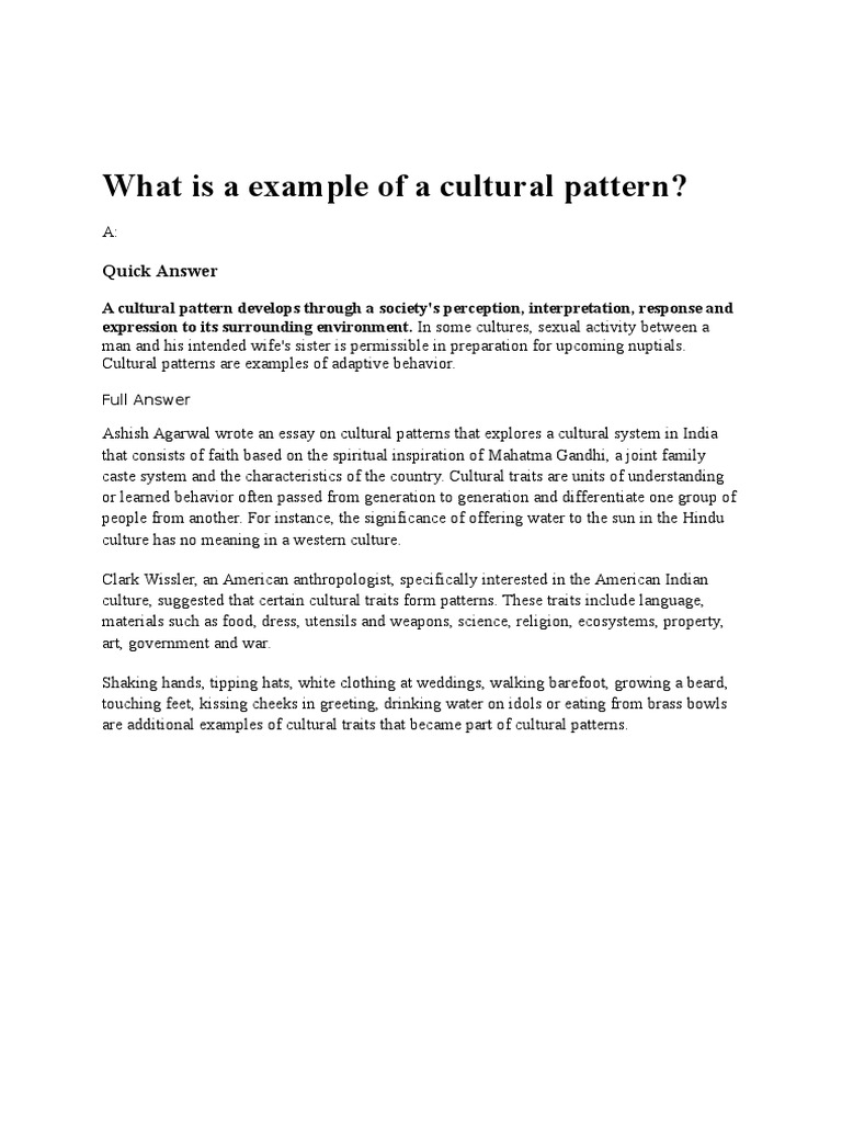 What Is A Example of A Cultural Pattern | PDF | Social Science