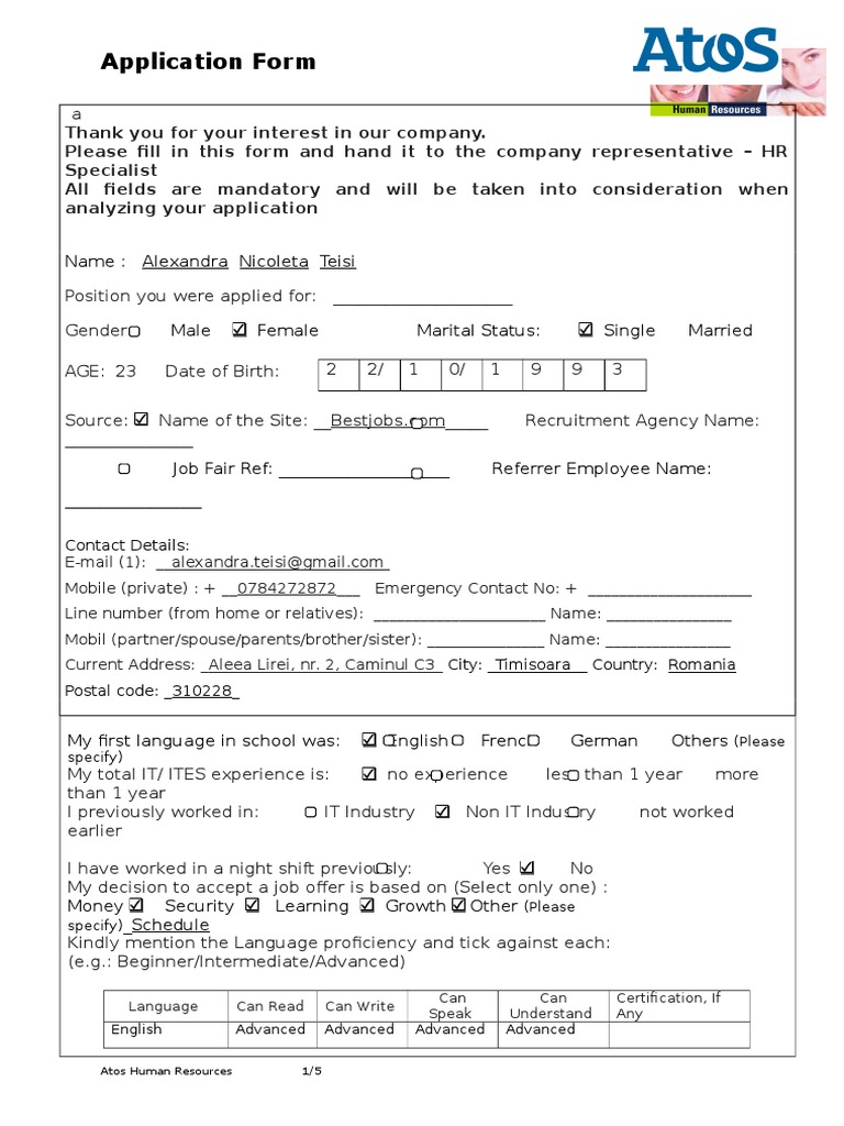 Application Form Atos | PDF | Postgraduate Education | Academic Degree