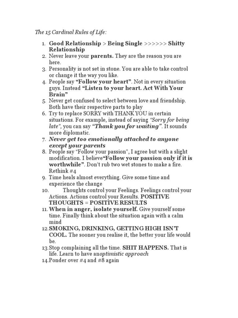 The 15 Cardinal Rules of Life | PDF