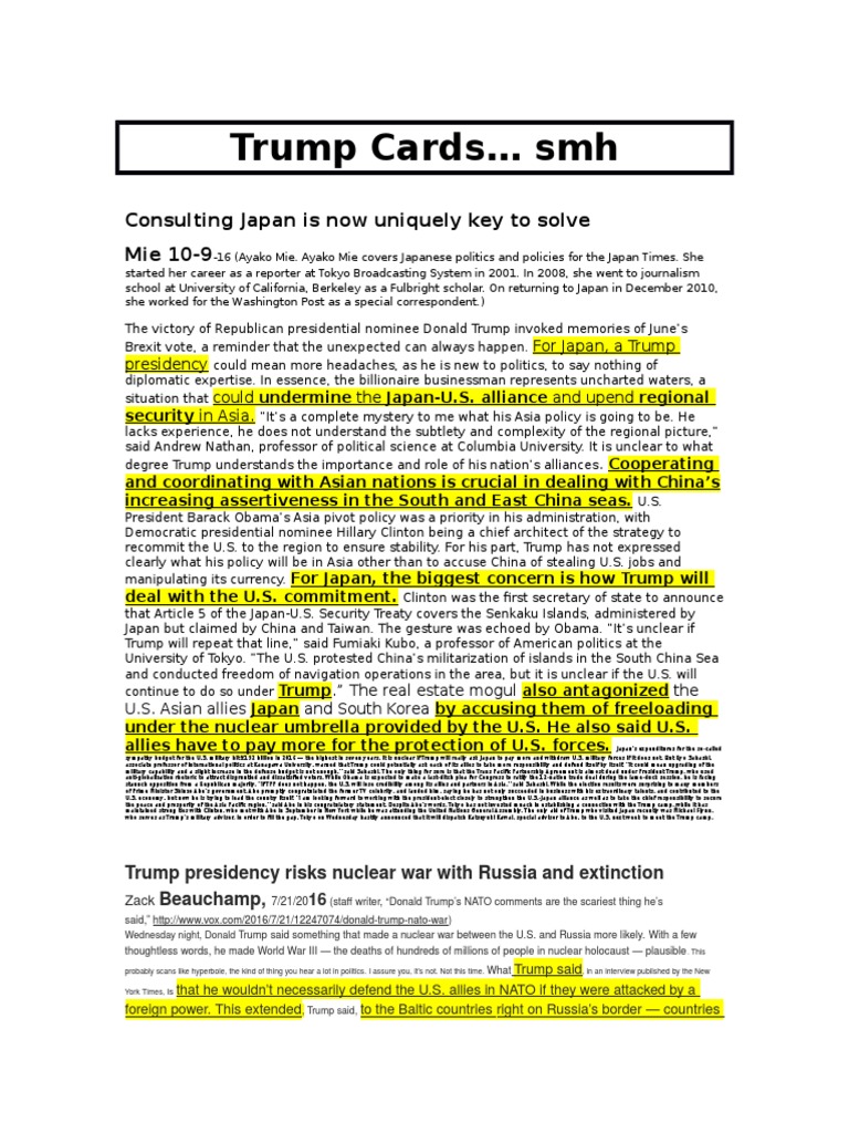 Trump Cards SMH: Consulting Japan Is Now Uniquely Key To Solve Mie 10-9 ...