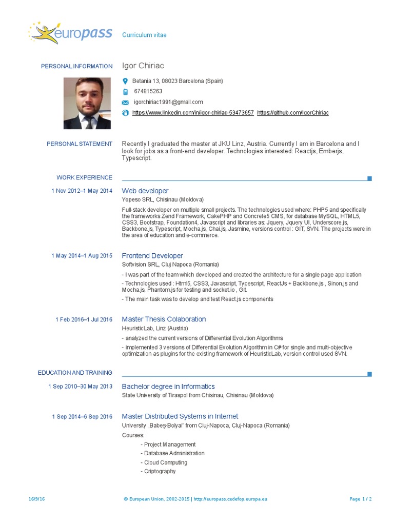 CV Igor Chiriac en | PDF | Machine Learning | Java Script