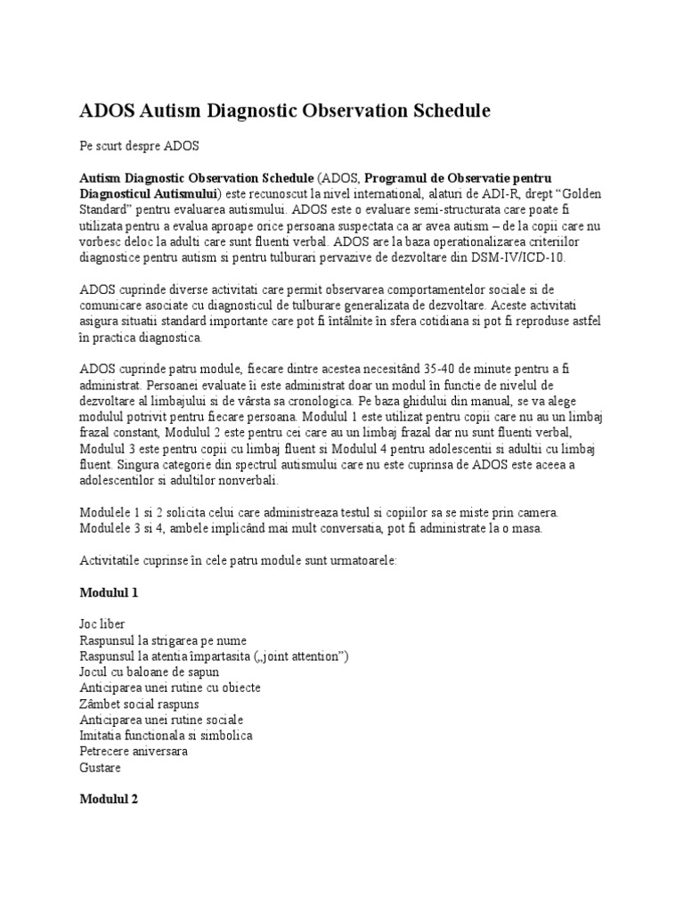 ADOS Autism Diagnostic Observation | PDF