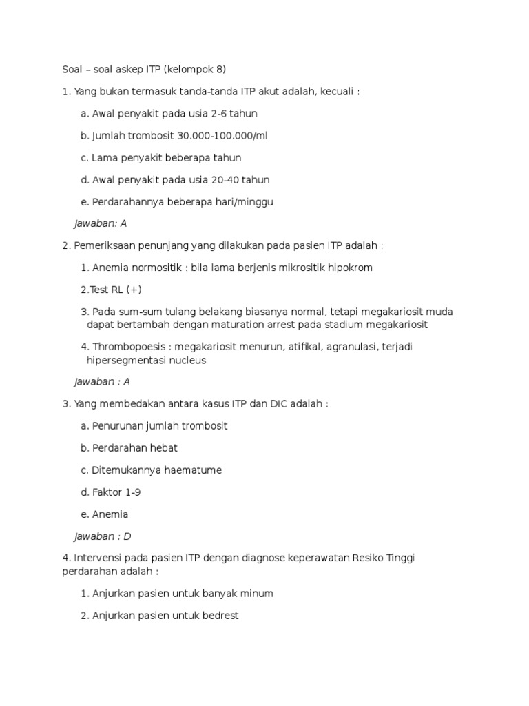 Soal-Soal Askep ITP | PDF