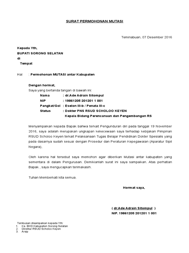 Surat Permohonan Mutasi | PDF