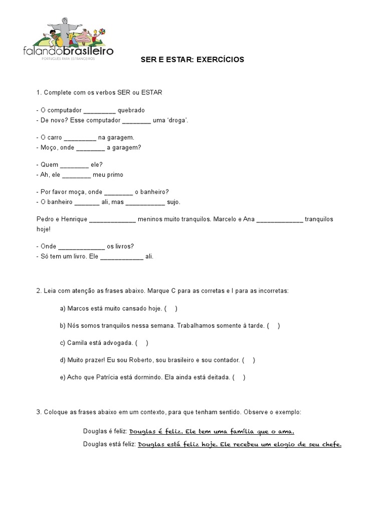Português para Estrangeiros - Ser X Estar - Exercicios | PDF