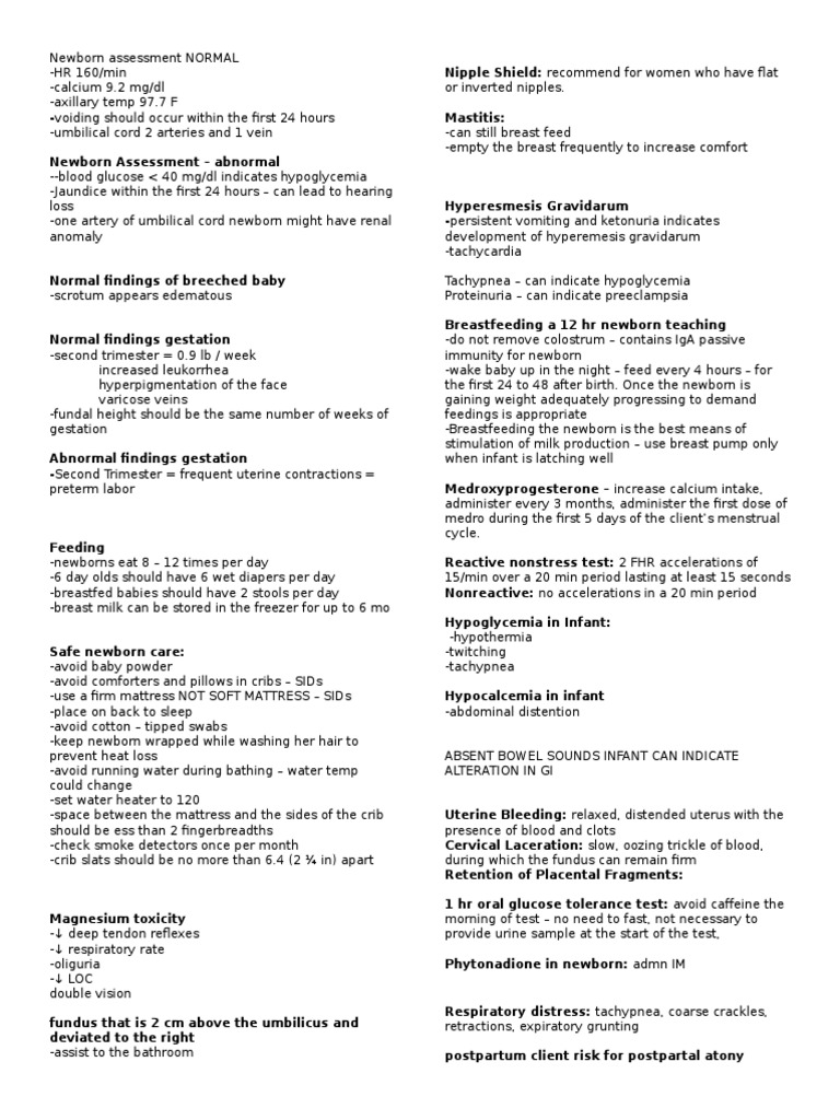 Newborn Assessment NORMAL | PDF | Infants | Breastfeeding