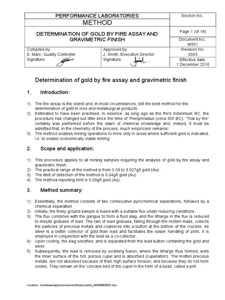M501 R0003 Determination of Gold by Fire Assay and Gravimetric Finish ...