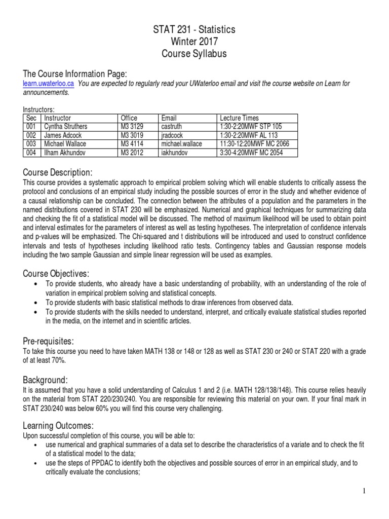 STAT 231 Outline | PDF | Statistics | Confidence Interval