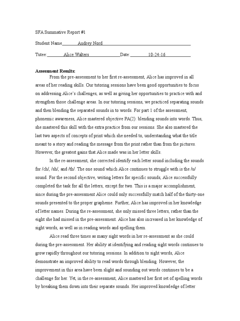 Sfa Report 1 | PDF | Reading (Process) | Spelling
