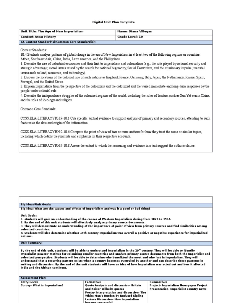 10th Grade Imperialism Unit Plan | PDF | Imperialism | Colonialism