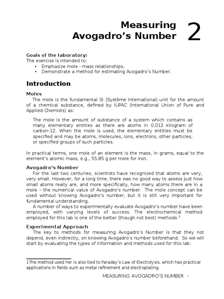Measuring Avogadro's Number Lab | PDF | Mole (Unit) | Kilogram