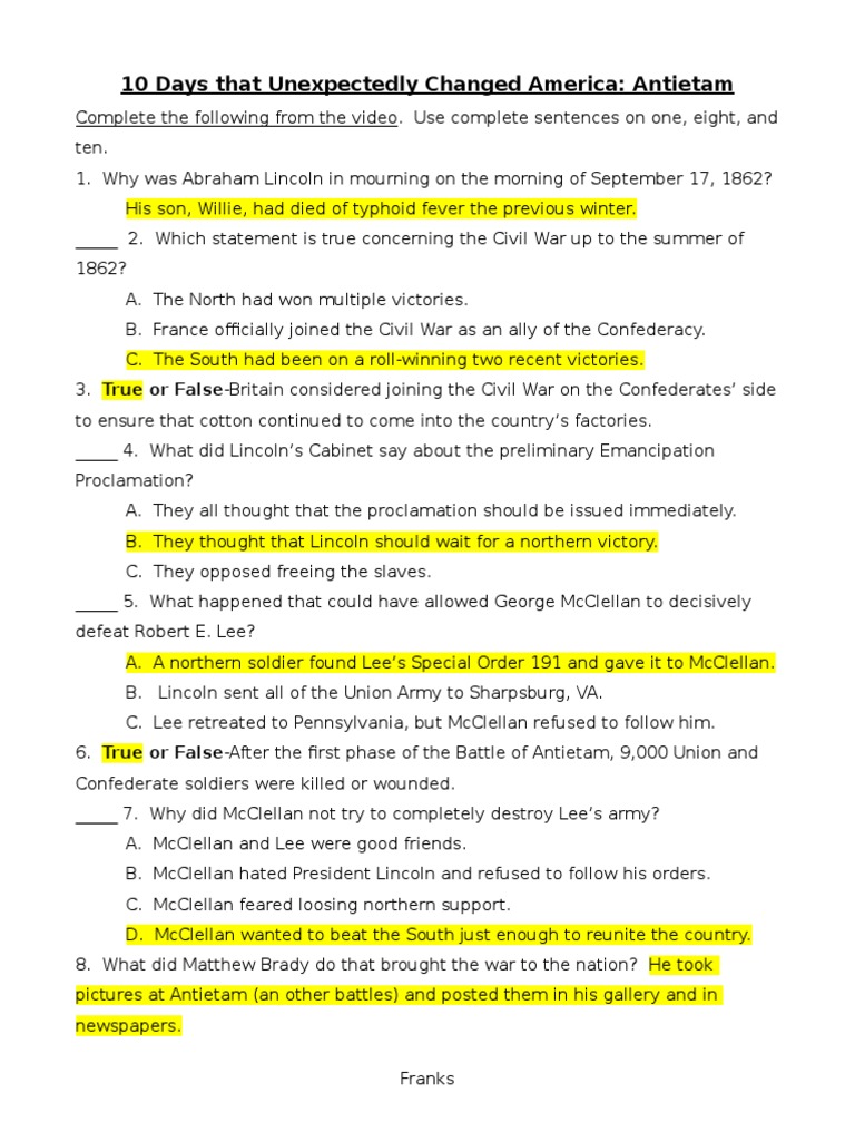 10 Days That Unexpectedly Changed America Answered | PDF | George B. Mc ...