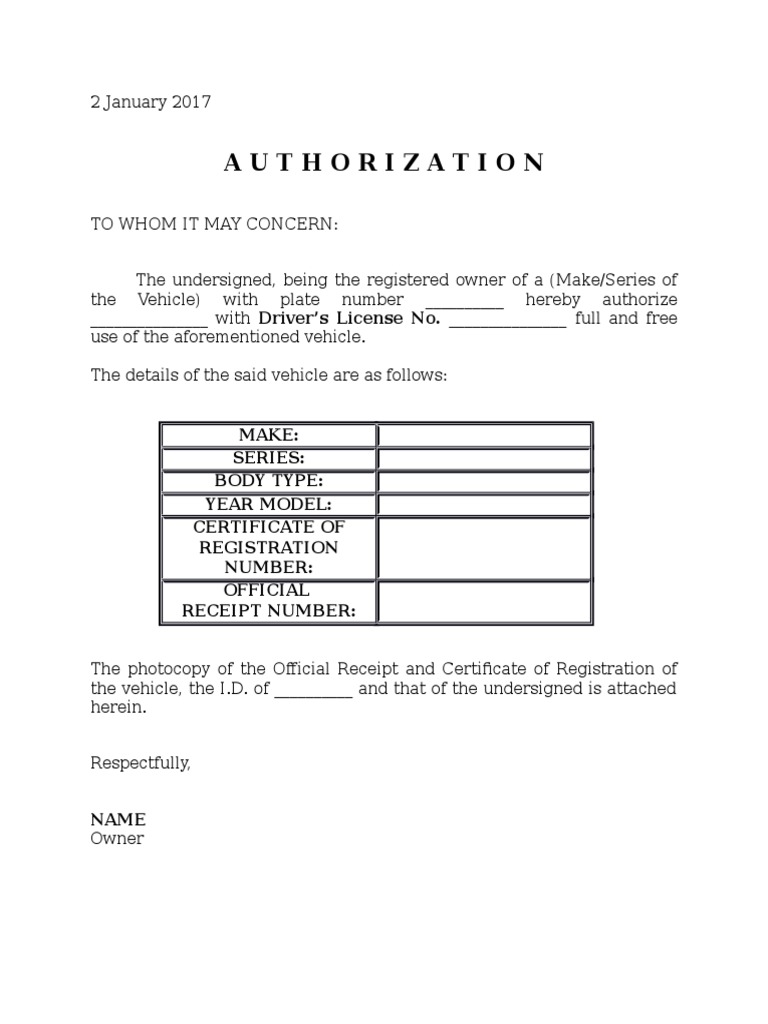 Authority To Use Motor Vehicle | PDF