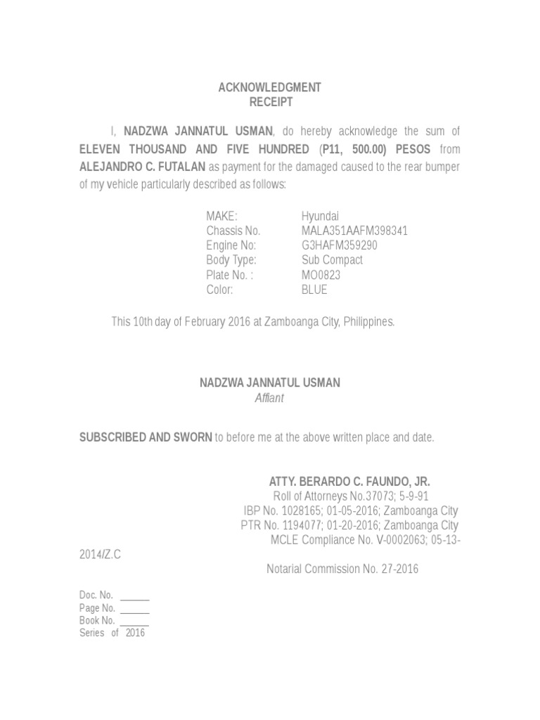 Receipt of Payment for Vehicle Damage Repairs | PDF