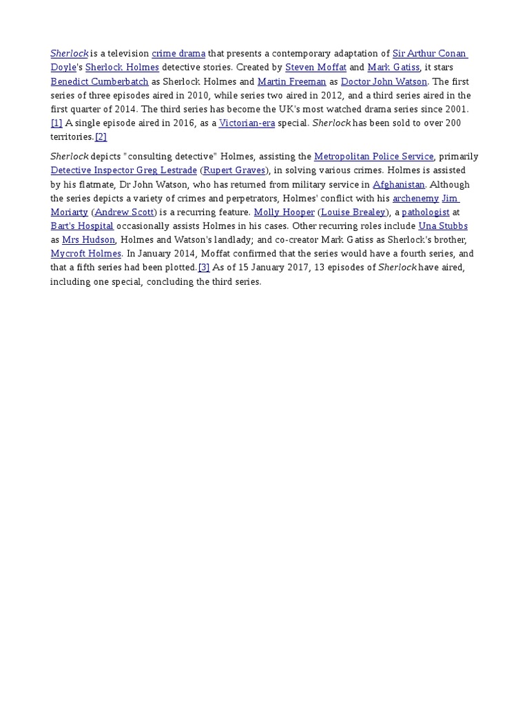 Sherlock Depicts "Consulting Detective" Holmes, Assisting The | PDF