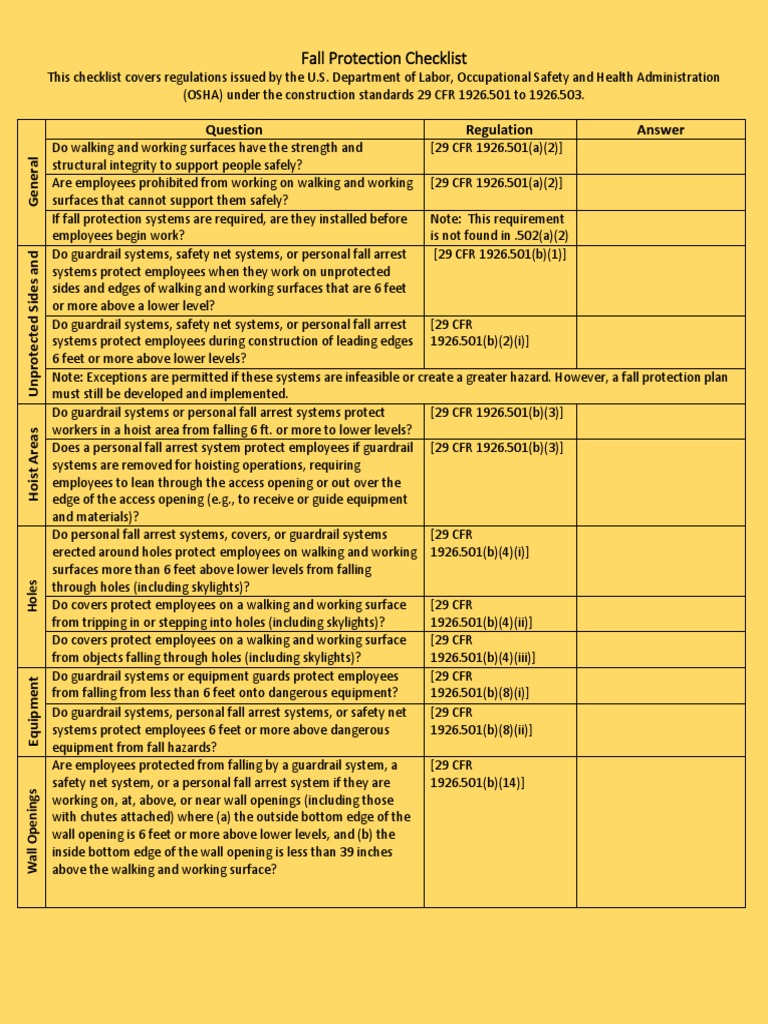 Fall Protection Checklist | PDF | Occupational Safety And Health ...