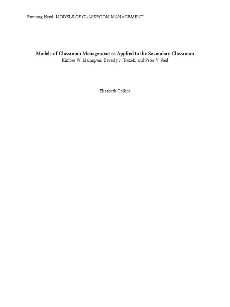 Models of Classroom Management Word | PDF | Classroom Management ...
