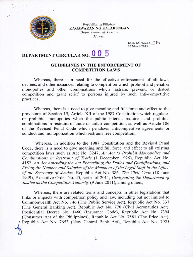 DOJ Competition Law Guidelines | PDF | Monopoly | Competition