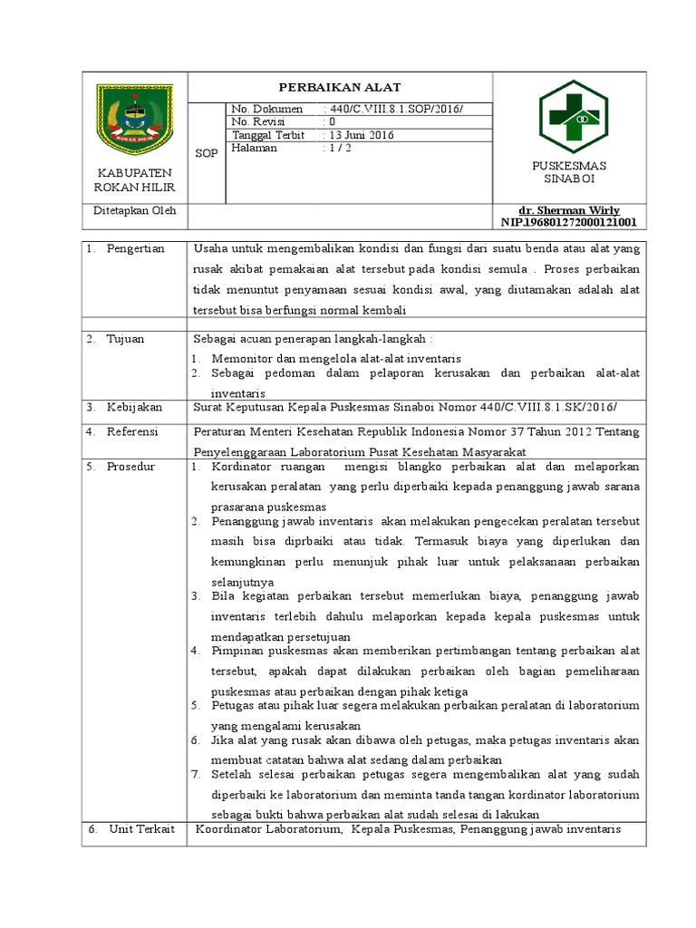 SOP Perbaikan Alat | PDF