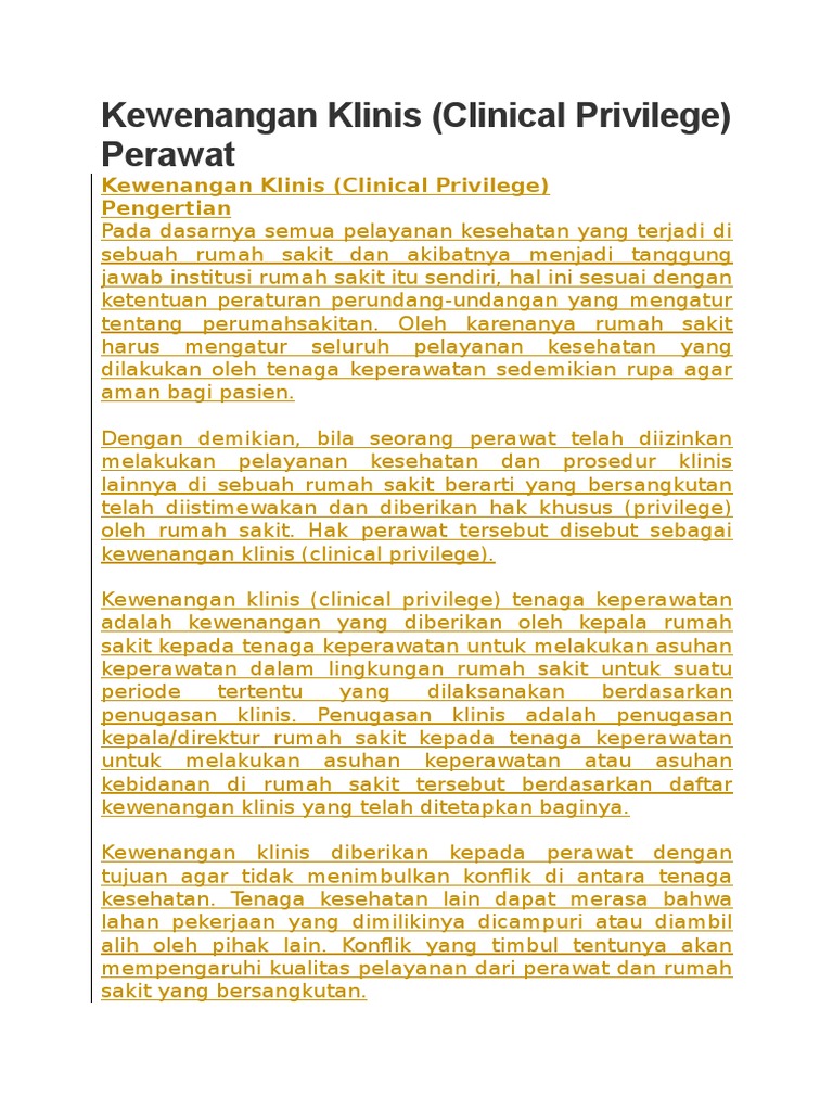 Kewenangan Klinis Perawat | PDF