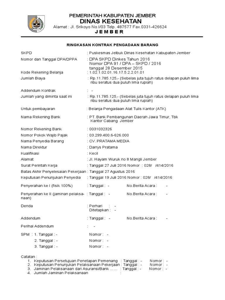 Ringkasan Kontrak | PDF