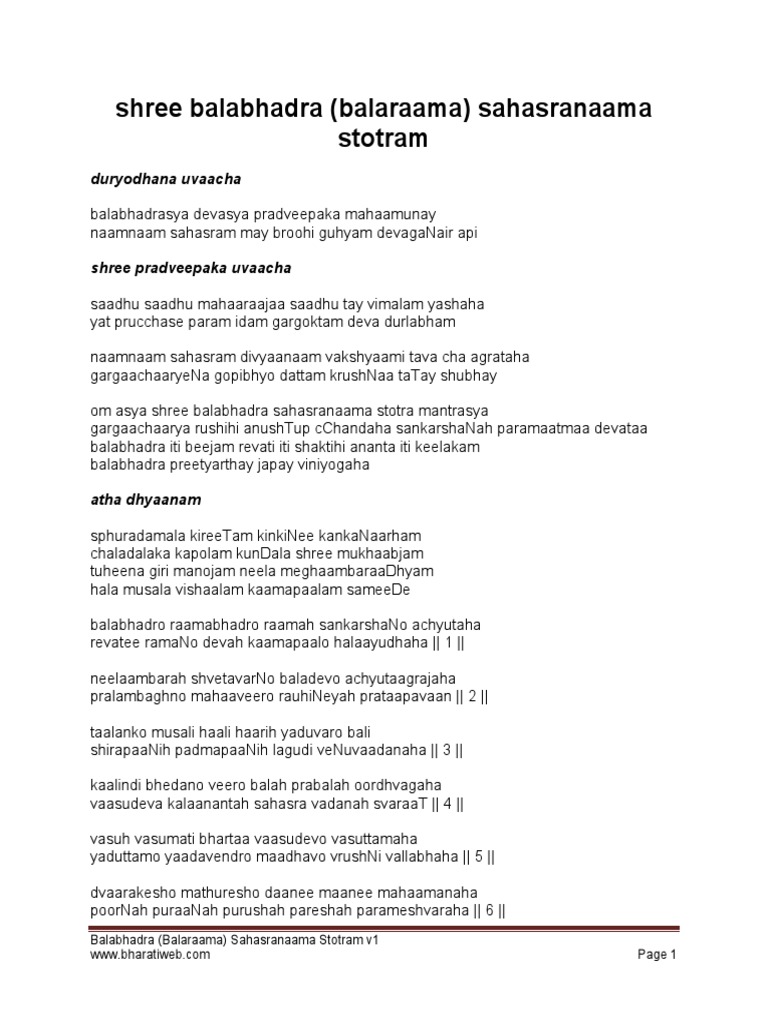 Balabhadra Balarama Sahasranama Eng v1 | Download Free PDF | Hindu Literature | Bhakti Movement