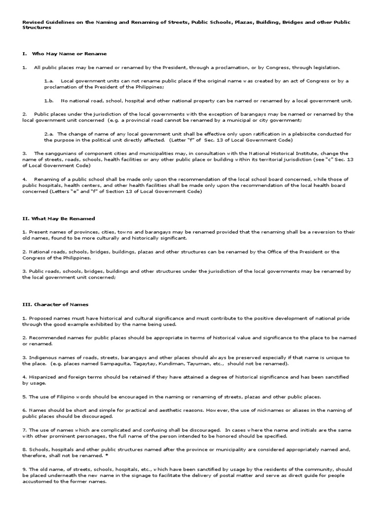 Revised Guidelines On The Naming and Renaming | PDF | Government ...