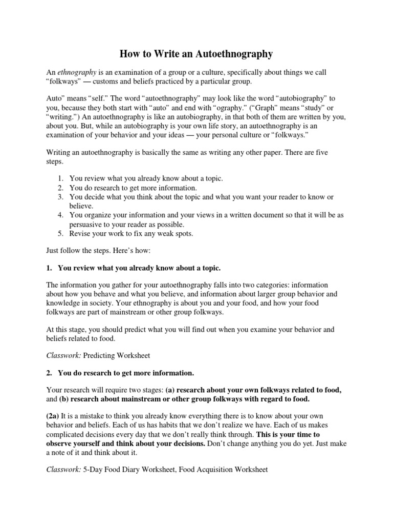 How To Write An Autoethnography | PDF | Psychological Concepts | Cognitive Science