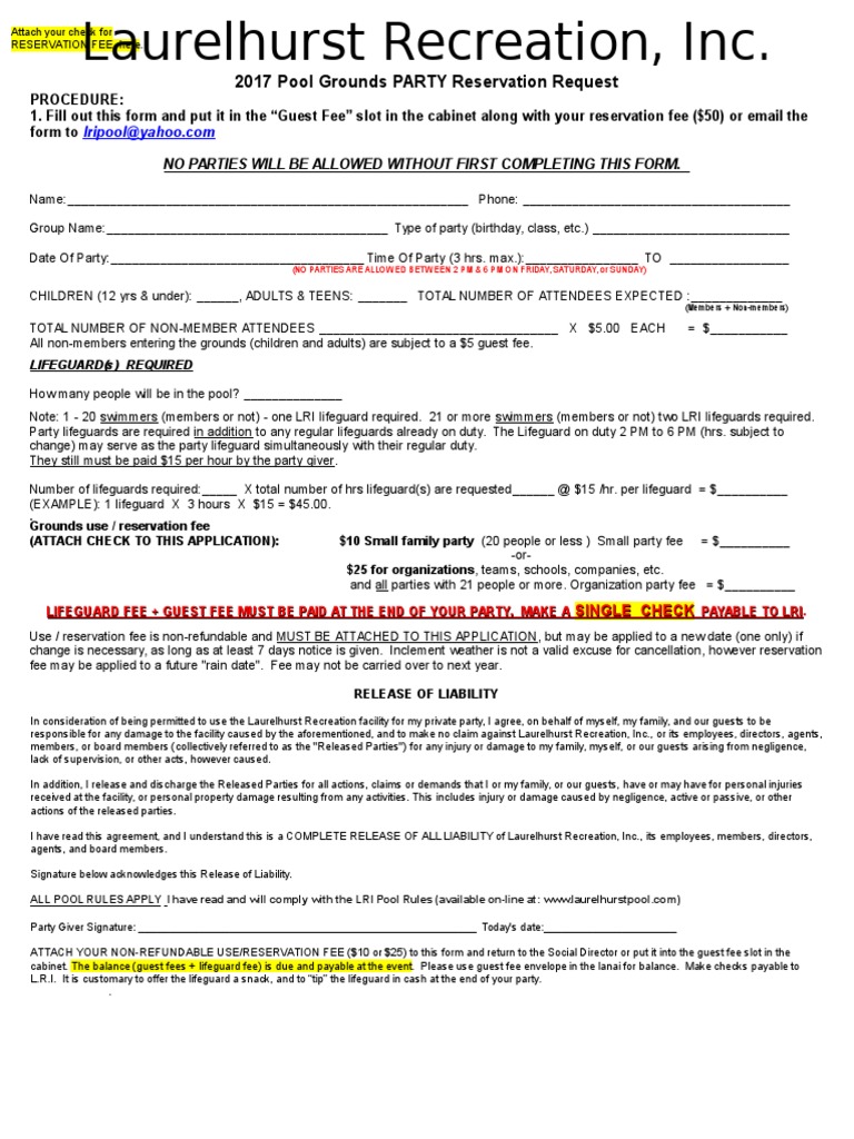 2017 Party Reservation Form | PDF | Common Law | Government