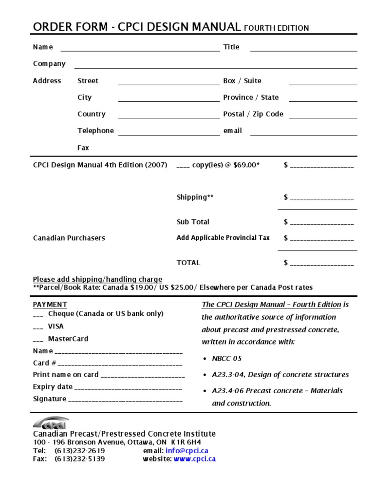 Order Form - Cpci Design Manual: Fourth Edition | PDF