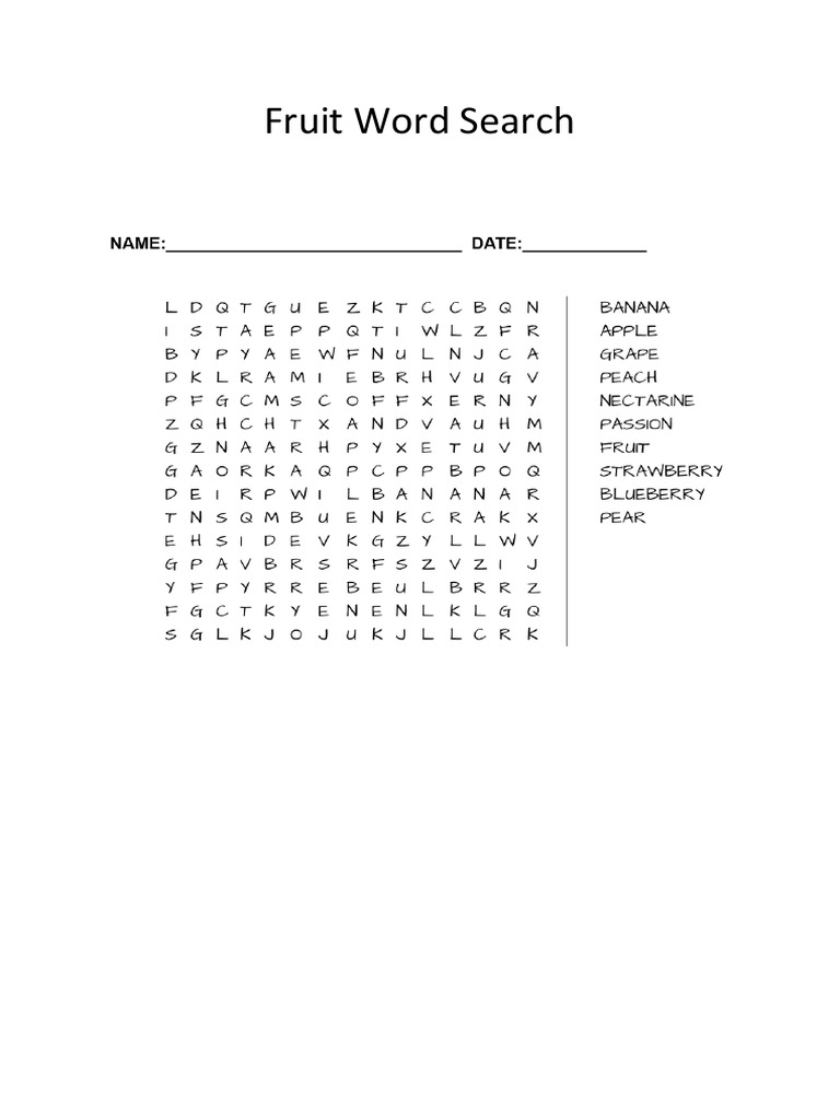 Fruit-Themed Word Search Puzzle | PDF