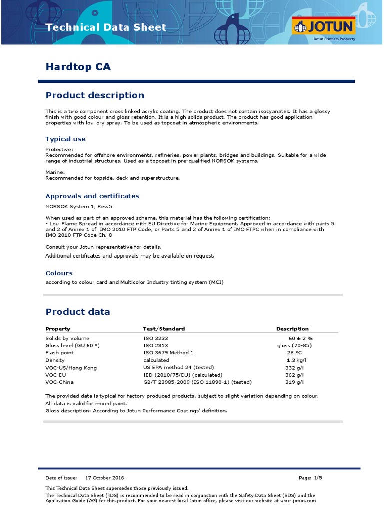 Hardtop CA Technical Data Sheet Jotun | PDF | Paint | Epoxy