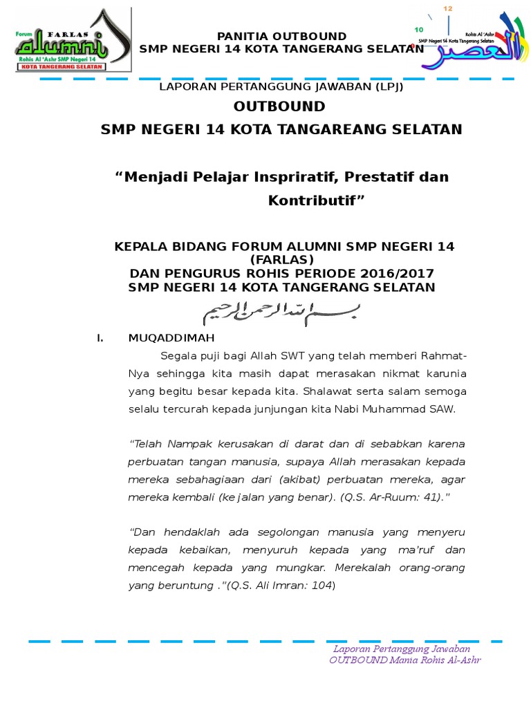Laporan Kegiatan Outbound SMP 14 | PDF | Karier & Perkembangan | Bisnis