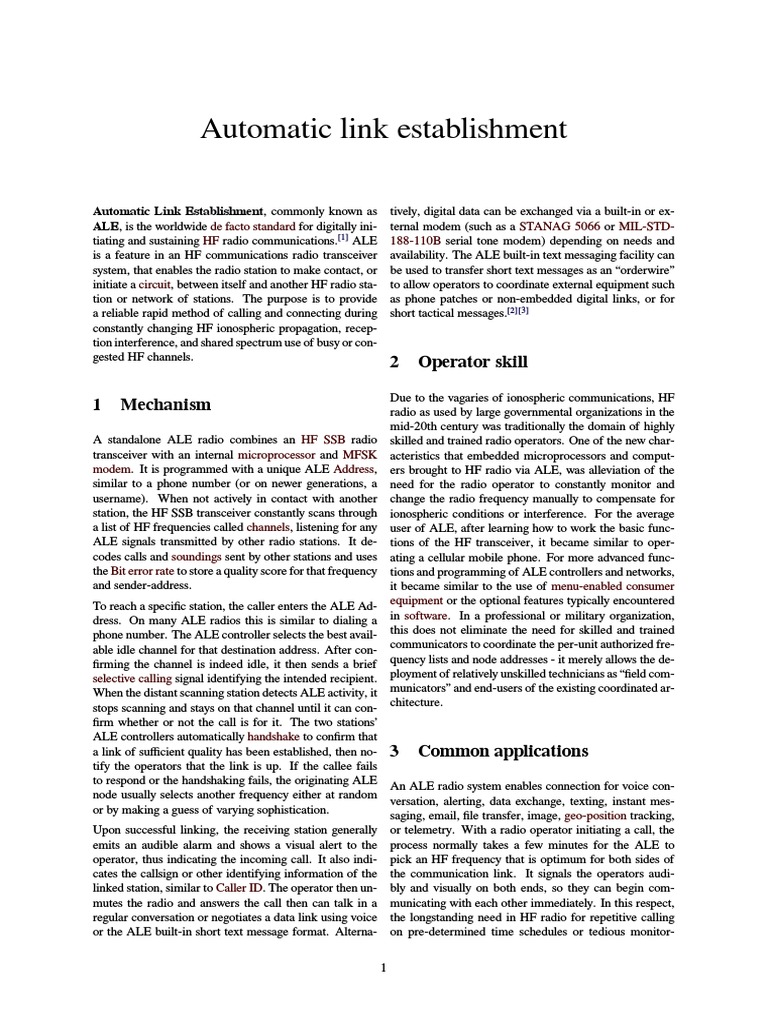 Automatic Link Establishment in HF Radio | PDF | Broadcasting | Networks