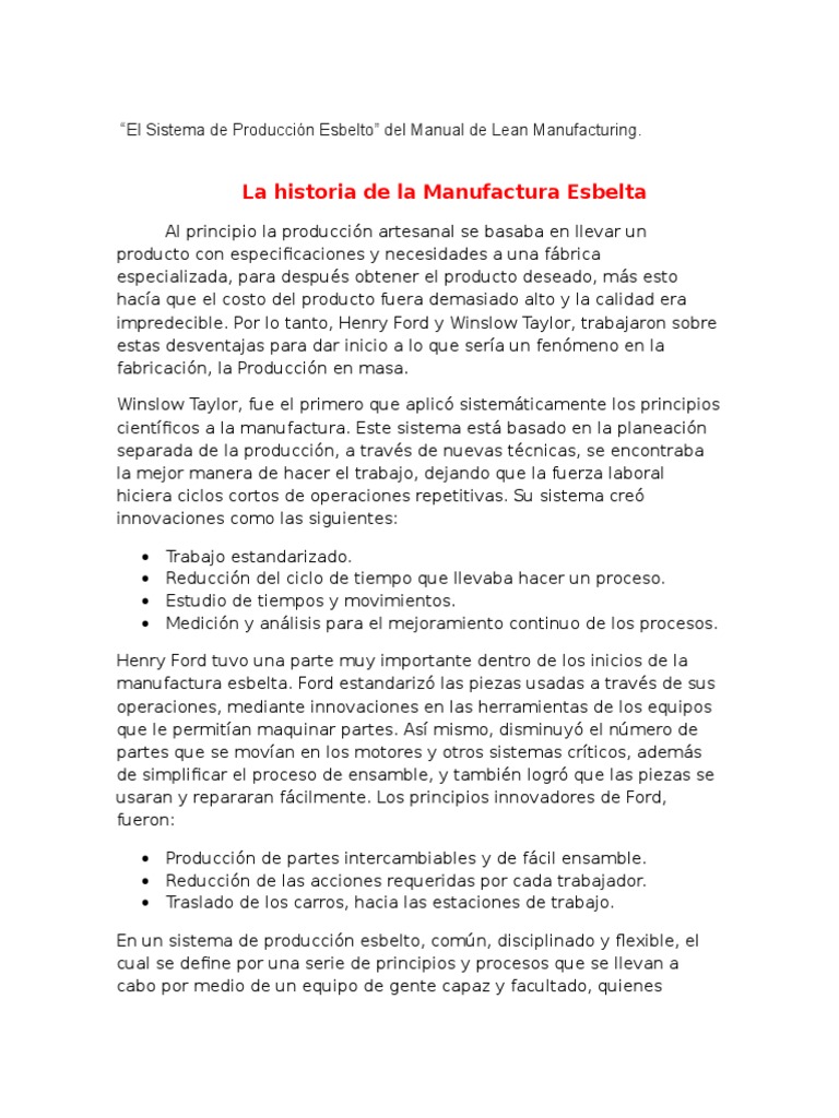 Historia de La Manufactura Esbelta | PDF | Lean Manufacturing | Industrias