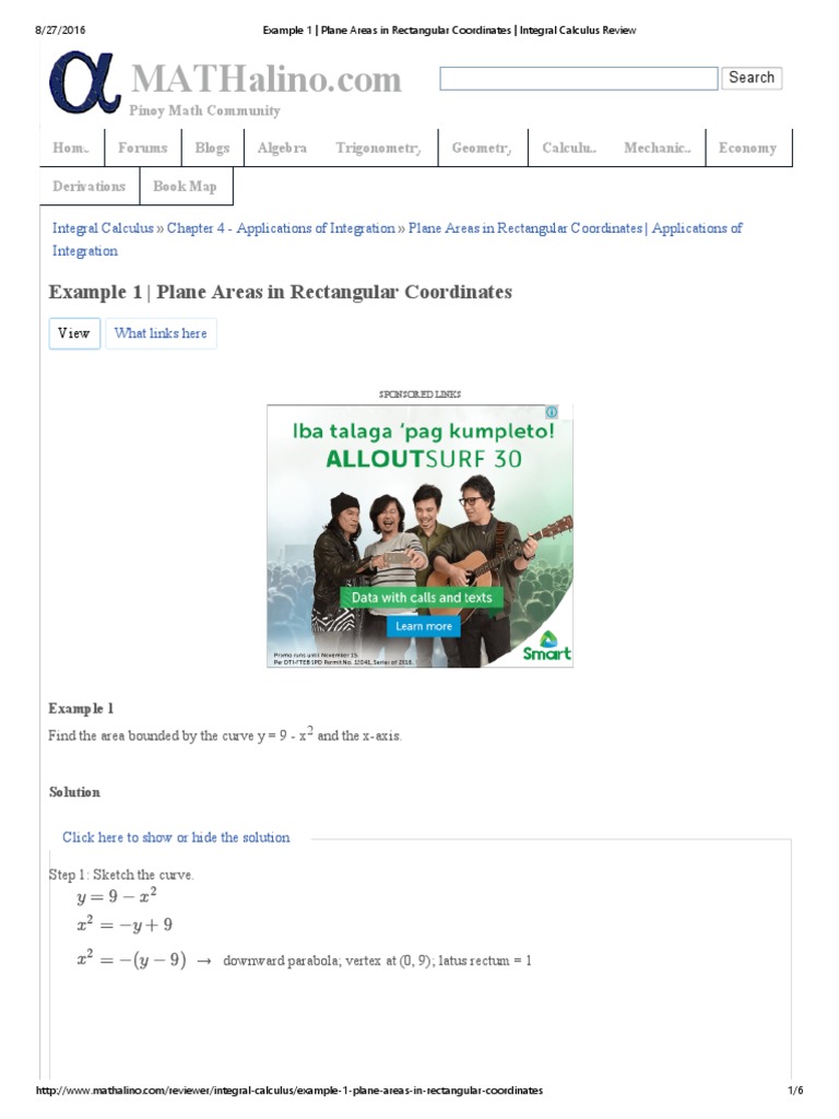 Example 1 Plane Areas In Rectangular Coordinates Integral Calculus