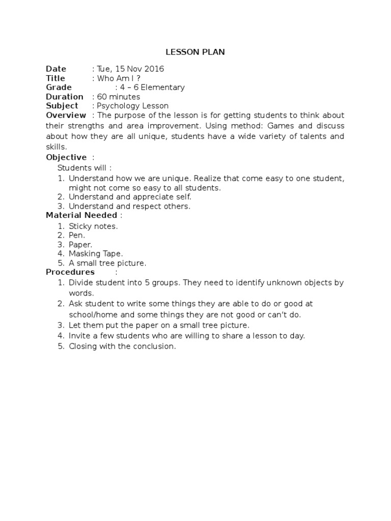 Lesson Plan Date Title Grade Duration: 60 Minutes Subject Overview: The ...